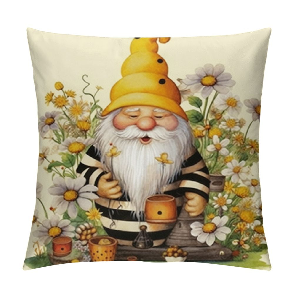 COMIO Spring Summer Yellow Bumble Bee Happy Gnome Decorative Throw ...