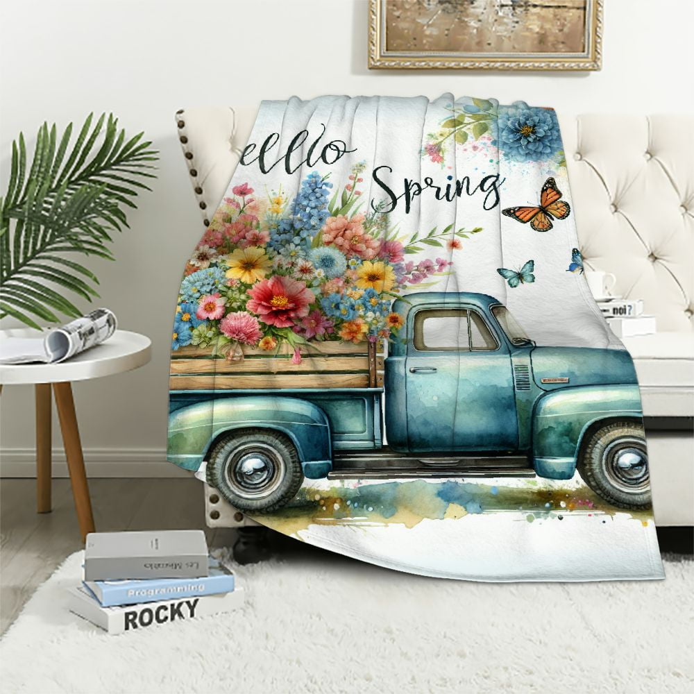 COMIO Spring Throw Blanket Farmhouse Spring Theme Floral Tulip Blanket ...