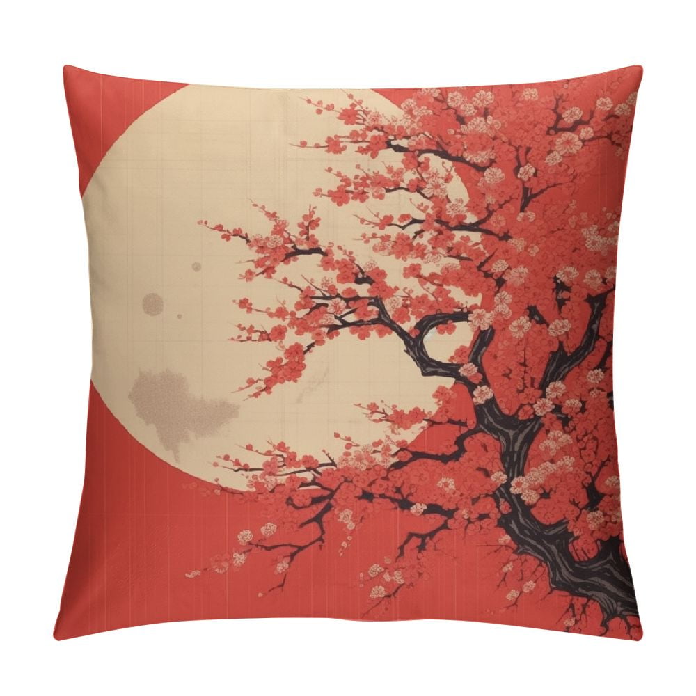 COMIO Spring Throw Pillow Cushion Cover, Cherry Blossom Sakura Tree ...