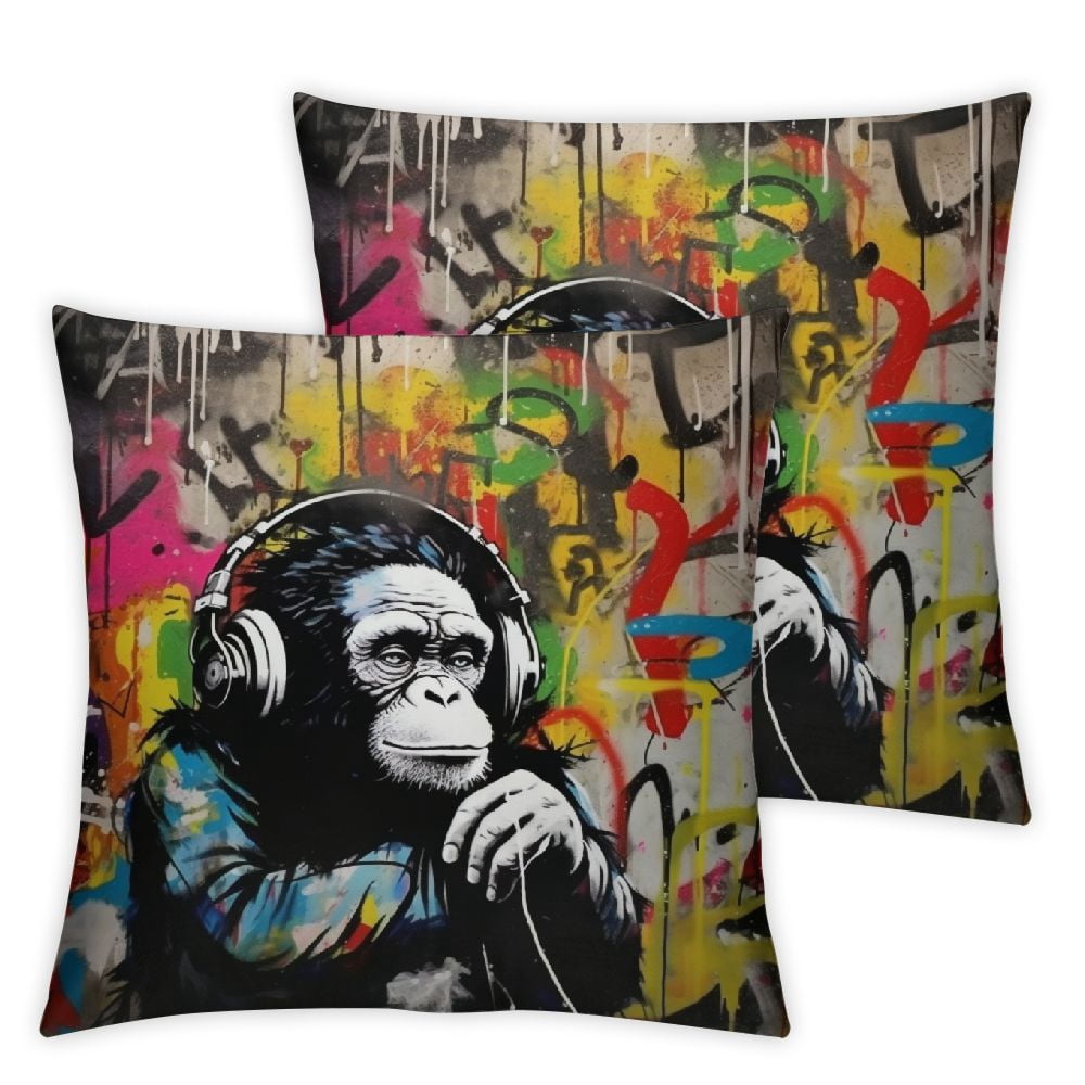 COMIO Square 2-Piece Short Plush Pillowcase Set Artist Graffiti White ...