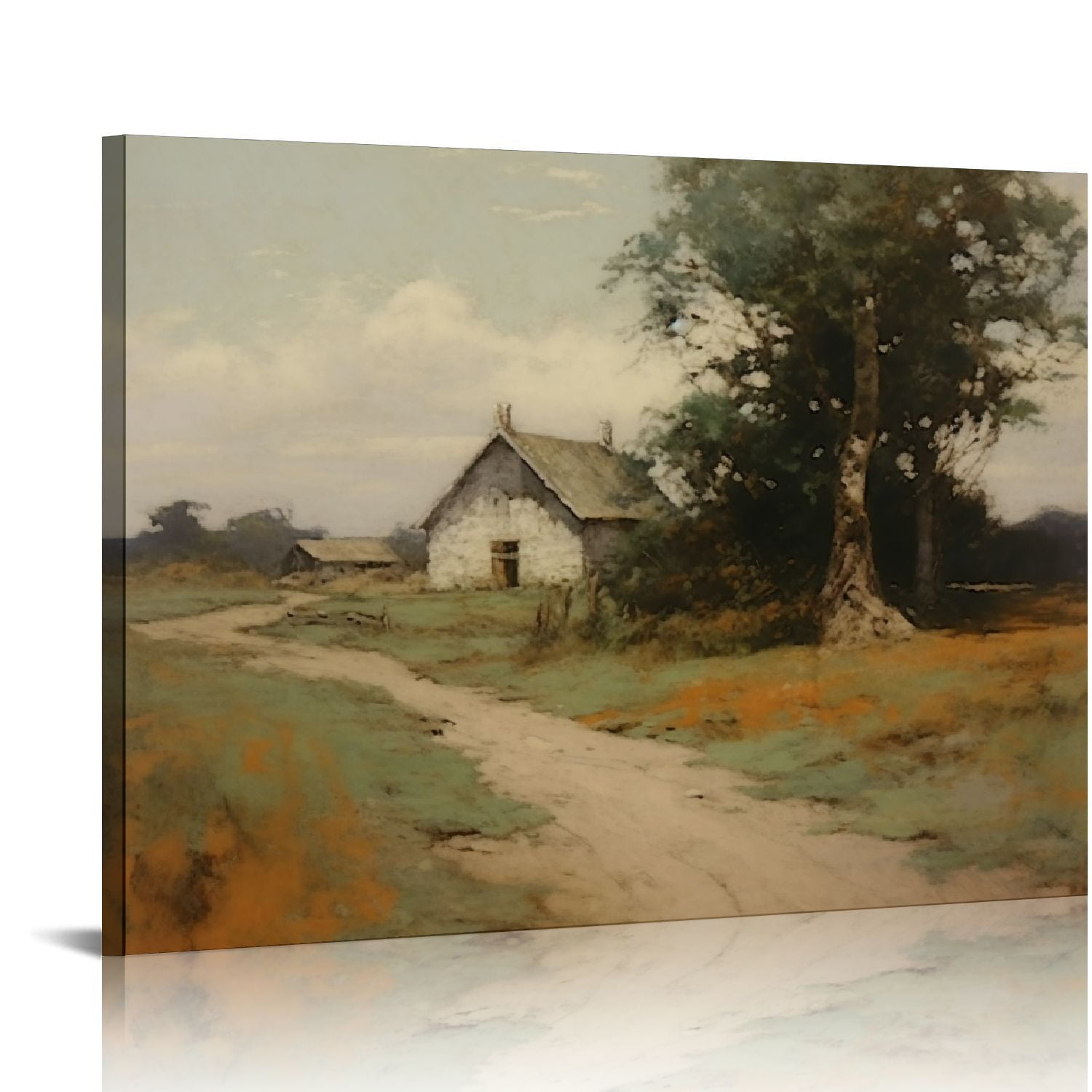 COMIO Square Framed Canvas Landscape Wall Decor, Classical Rural ...