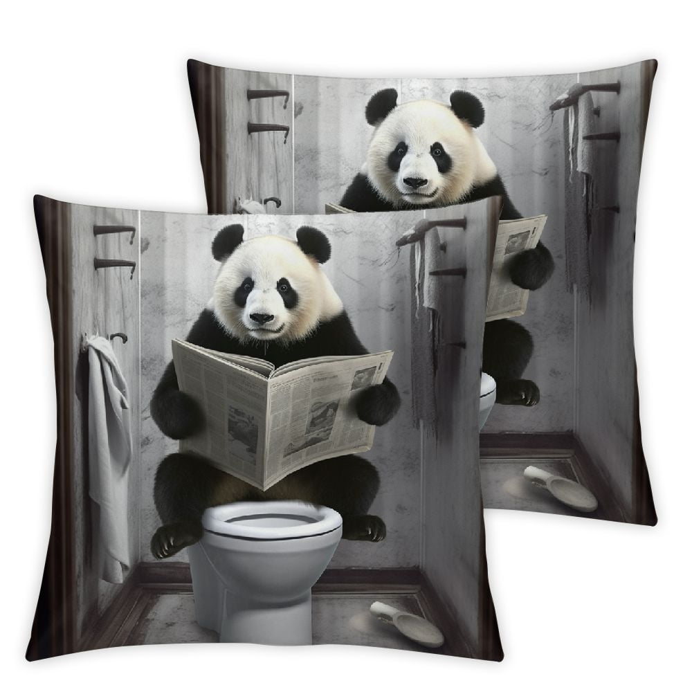 COMIO Square Panda Reading Newspaper 2-Piece Short Plush Pillowcase Set ...