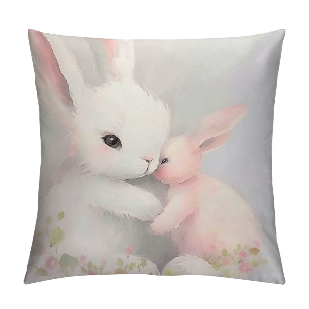 COMIO Square Pillow Cover Cute Cartoon Grey Baby and Mother Bunnies ...