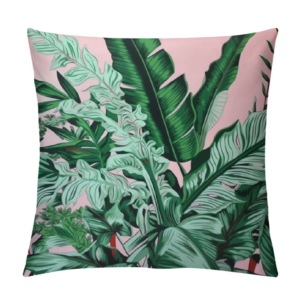 Comio Square Pillow Cover Green Tropical Exotic Jungle Palm Leaves