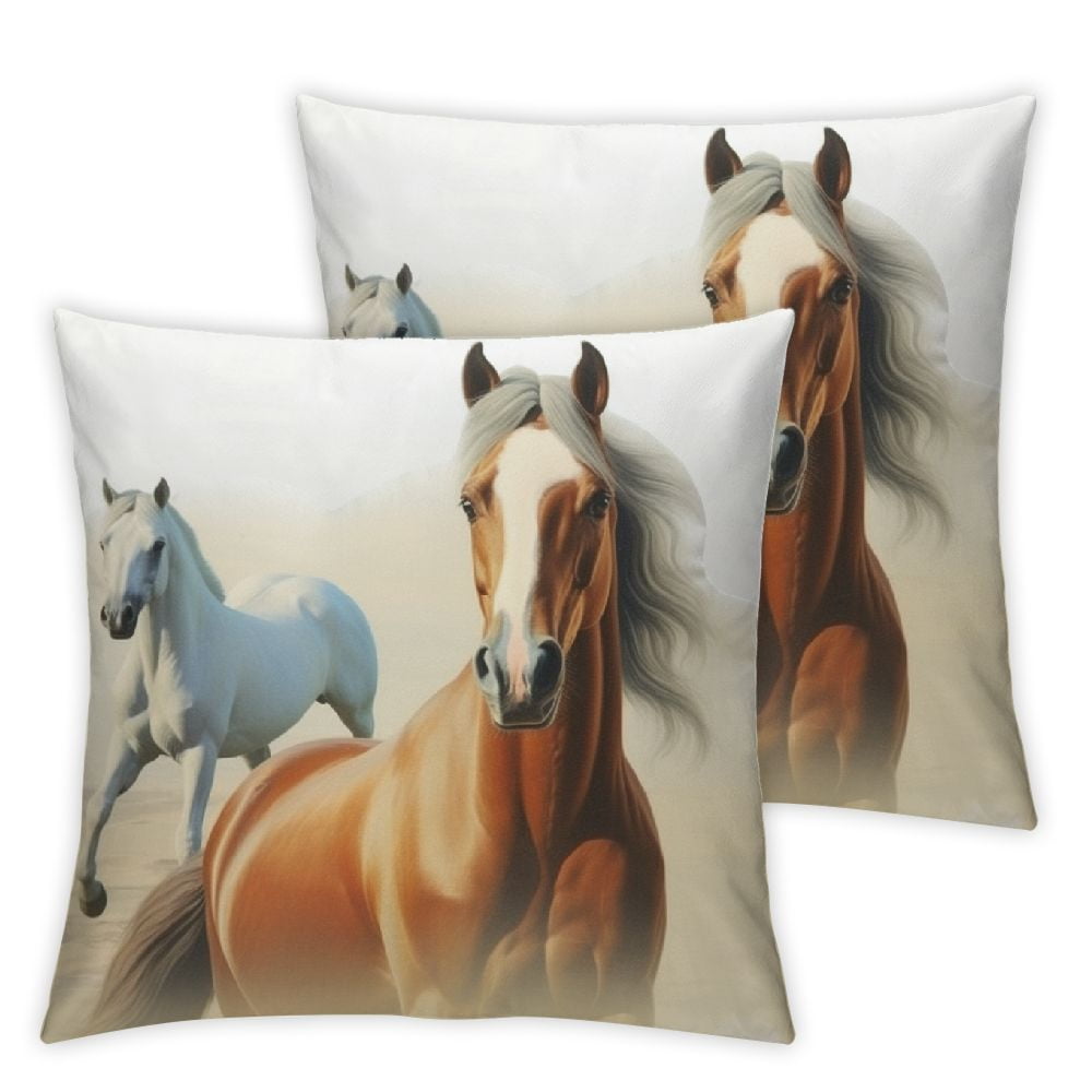 COMIO Square Throw Pillow Covers Running Brown White Black Horses ...