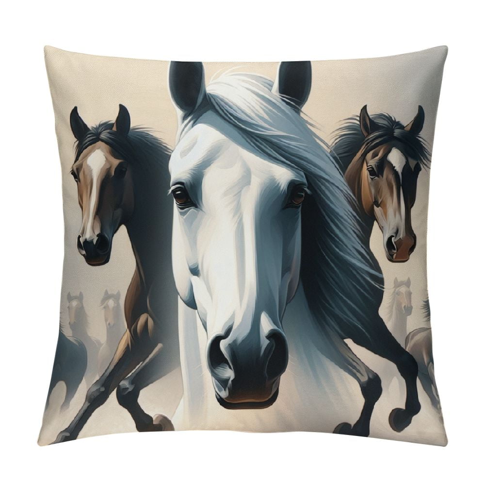 COMIO Square Throw Pillow Covers Running Brown White Black Horses ...