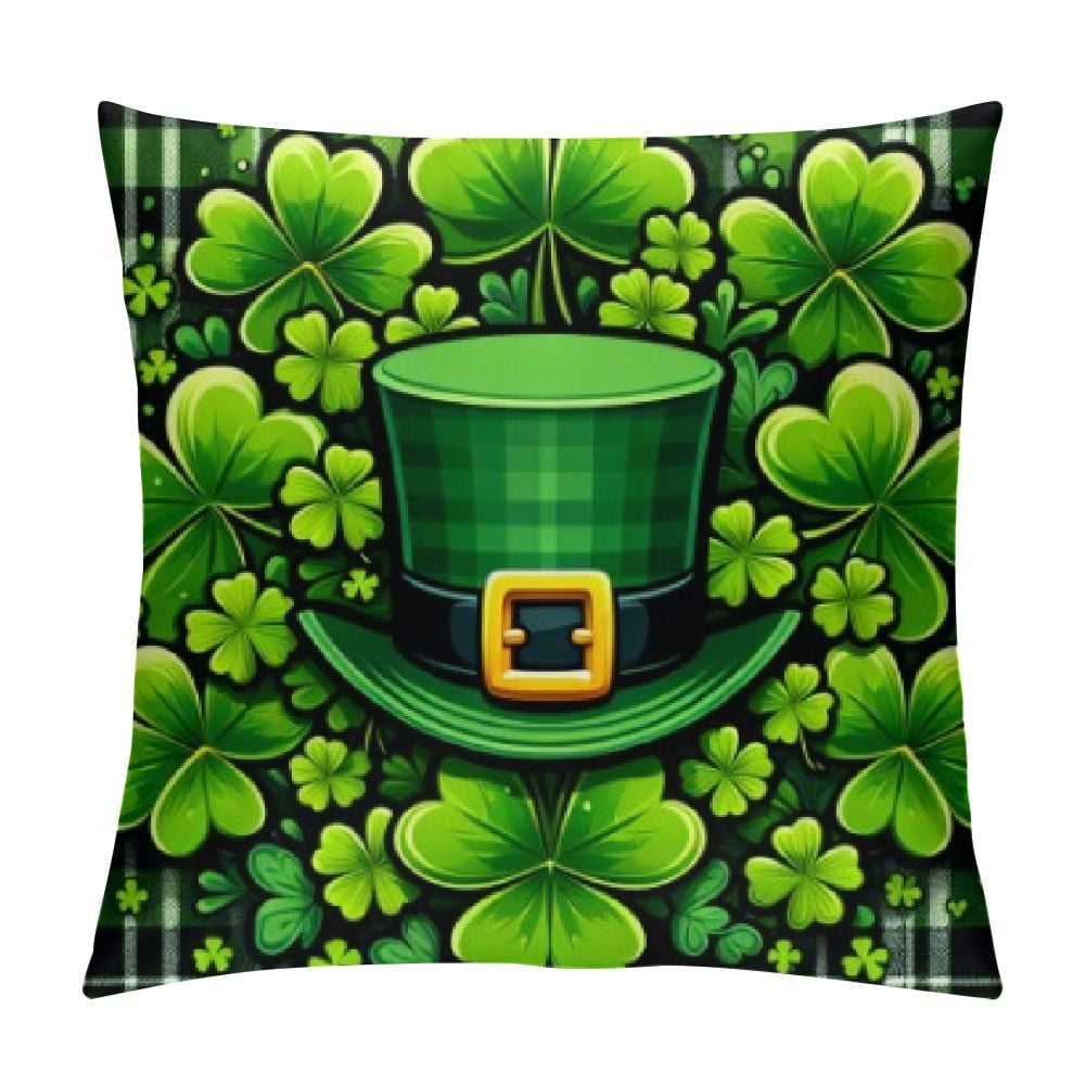 COMIO St Patricks Day Pillow Covers Green Plaid Lucky Clover Throw ...