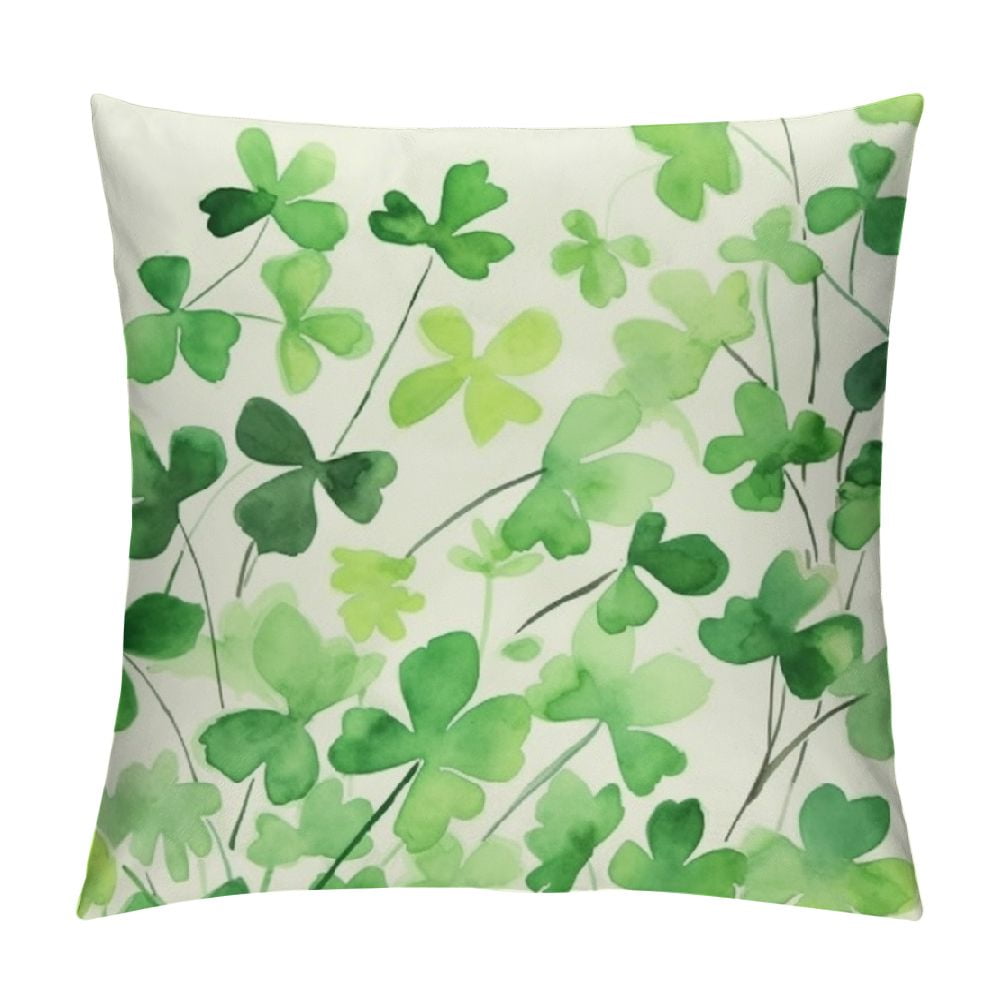 COMIO St Patricks Day Pillow Covers Watercolor Green Shamrock Clover ...