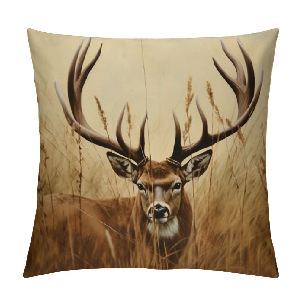 COMIO Stag Deer Throw Pillow CoversWhitetail Deer Fawn in Wilderness ...