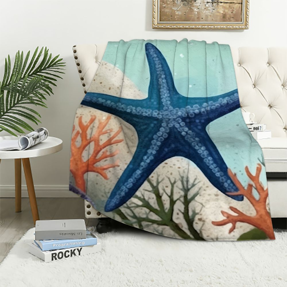 COMIO Starfish Beach Flannel Throw Blanket Throw Kids Coastal Beach ...