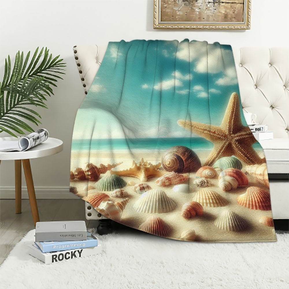 COMIO Starfish Blanket Plush and Soft Ocean Beach Seashell Throw Gifts ...