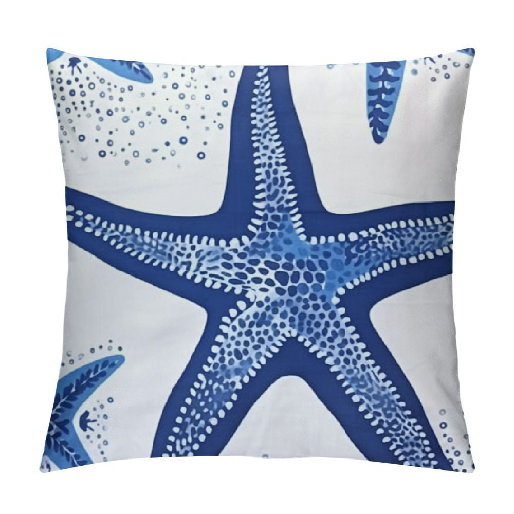 COMIO Starfish Pillow Cover - Navy Blue Coastal Decoration | Nautical ...