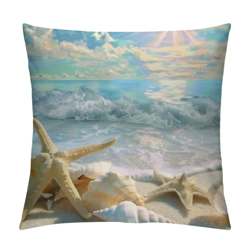 COMIO Starfish Shell Throw Pillow Case Tropical Blue Sea Holidays Beach ...