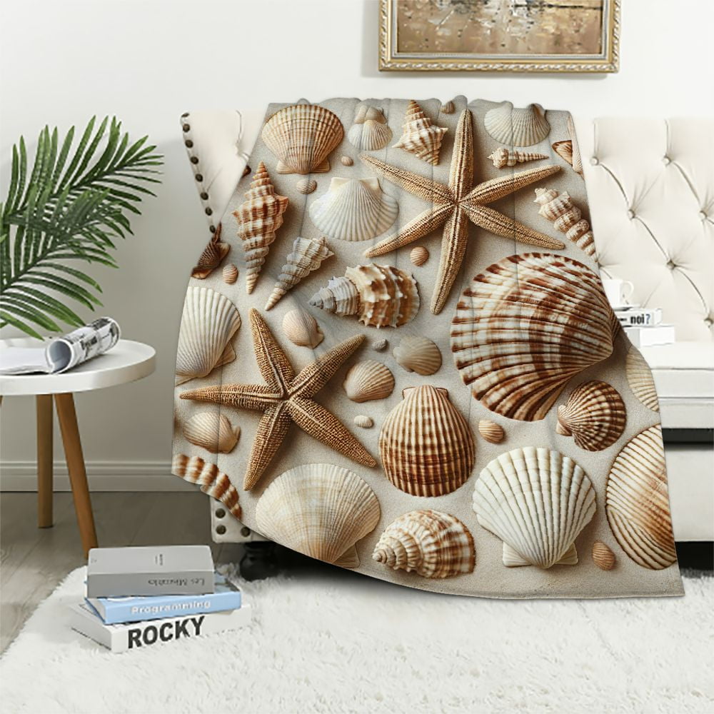 COMIO Starfish Throw Blanket Beach Starfish Seashells Plush Blanket for ...