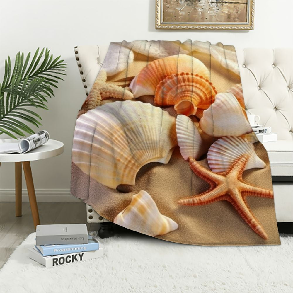 COMIO Starfish Throw Blanket Beach Starfish Seashells Plush Blanket for ...