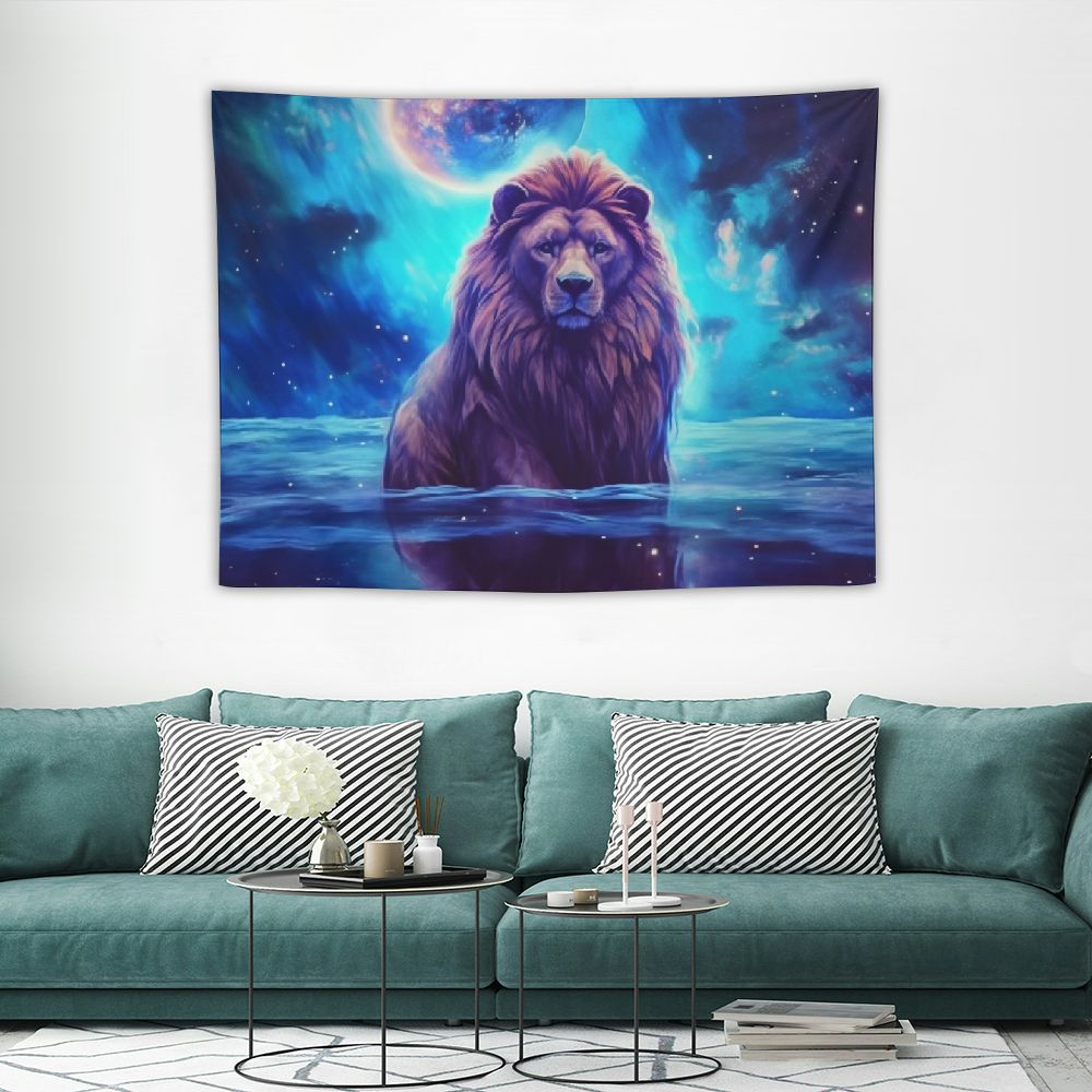 MLJA Starry Fantasy Lion Tapestry Moon Lion Wall Tapestry Psychedelic ...