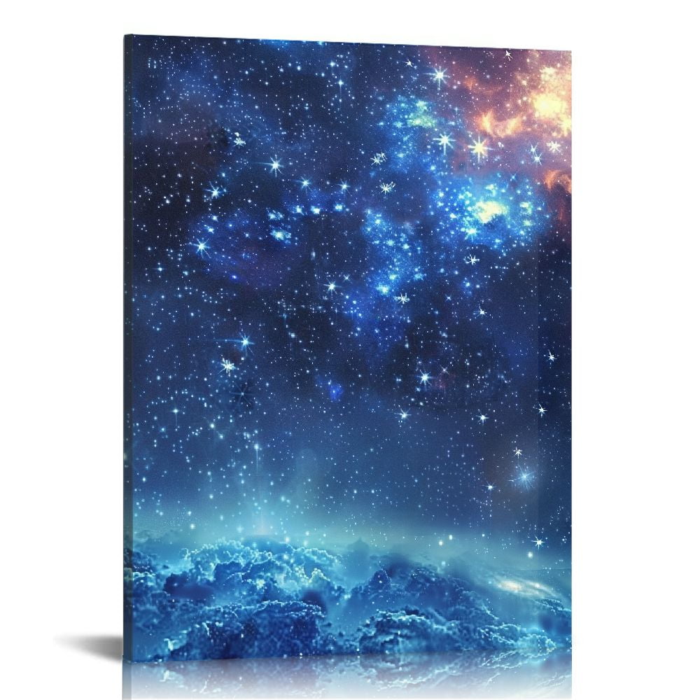 COMIO Starry Night Sky Wall Art Blue Star Skyline Painting Prints On ...