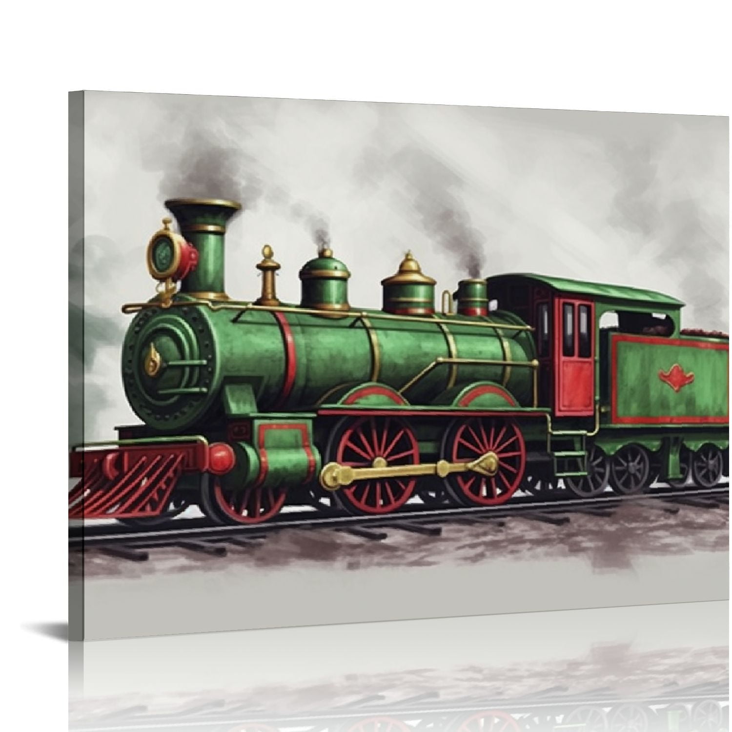 COMIO Steam Engine Canvas Wall Art Watercolor Transportation Train ...