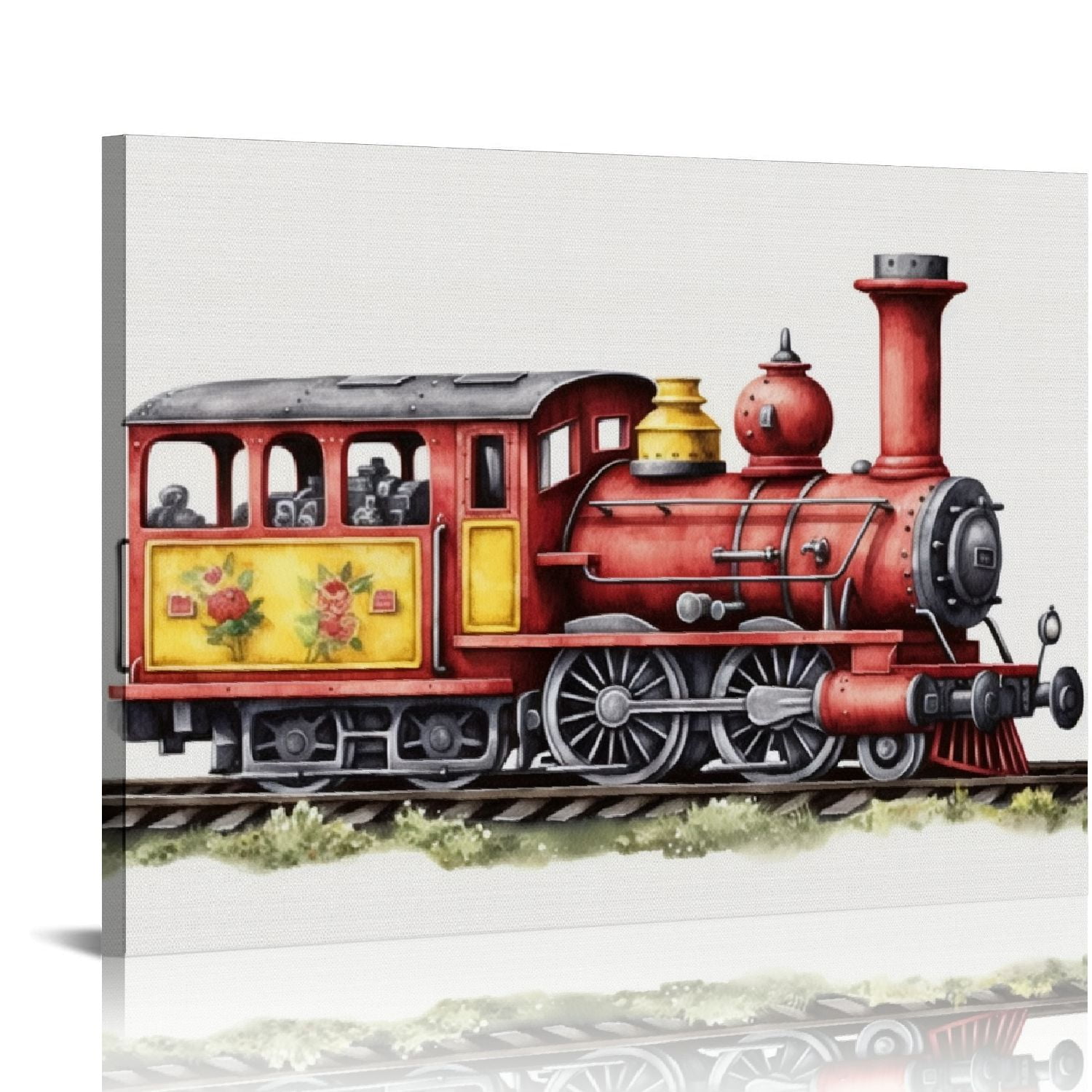 COMIO Steam Engine Canvas Wall Art Watercolor Transportation Train ...