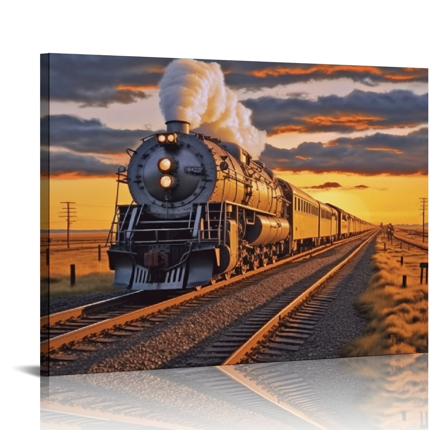 COMIO Steam Locomotives Train Railroad Sunset Canvas Poster Bedroom ...