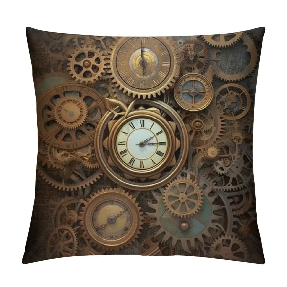 MLJA Steampunk Throw Pillow Cover,Rusty Steampunk with Clock and ...