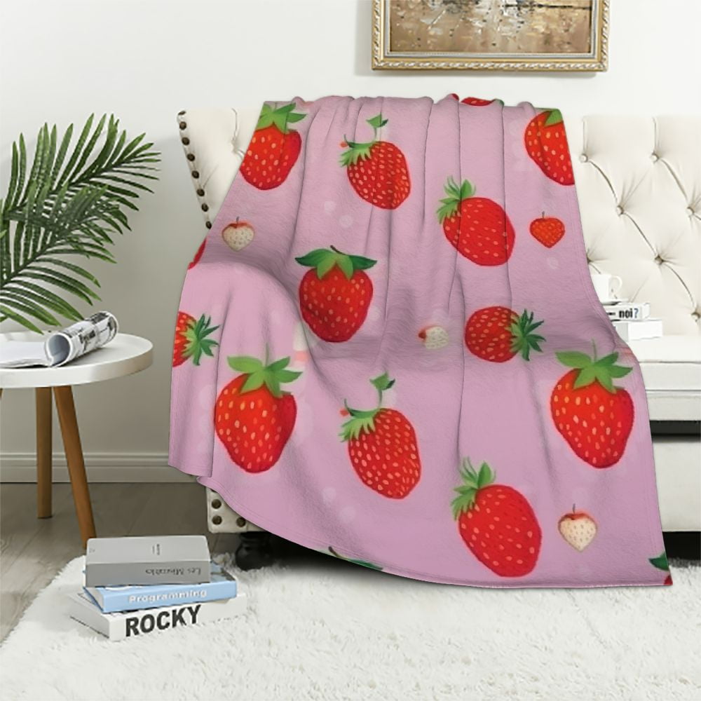 QZHH Strawberry Flannel Throw Blanket Super Soft Lightweight Decorative ...