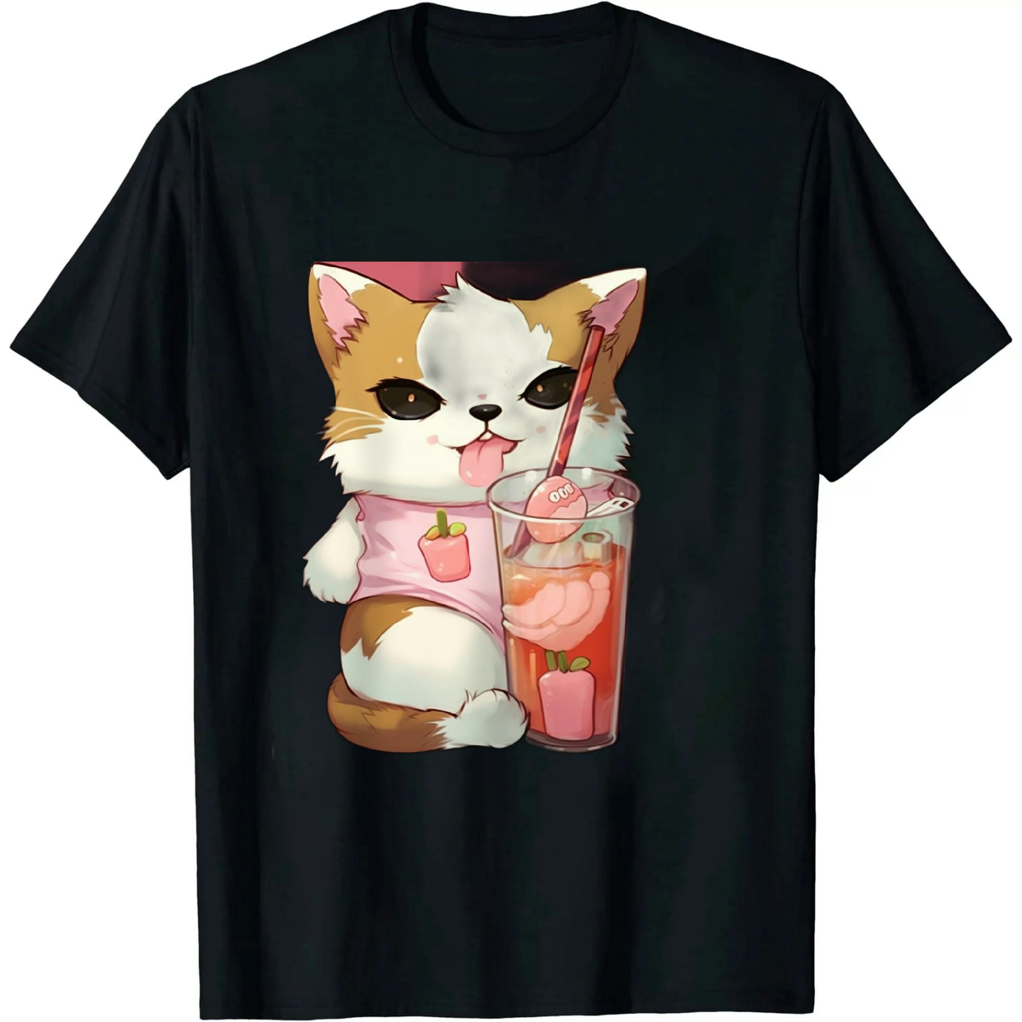 COMIO Strawberry Milk Cat Kawaii Anime Neko T-Shirt - Walmart.com
