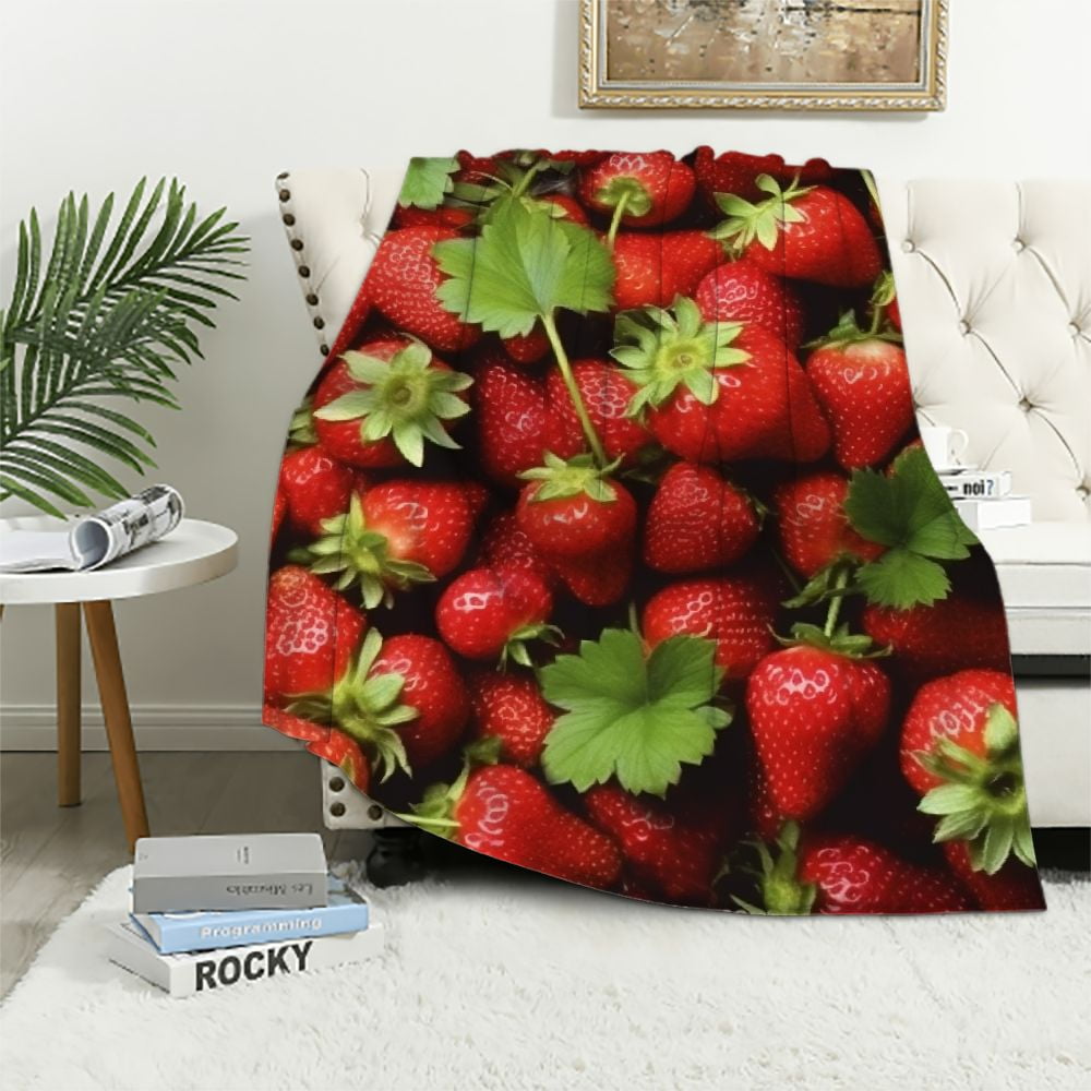COMIO Large Strawberry Fleece Throw Blanket, Cozy Lightweight Soft Sofa ...