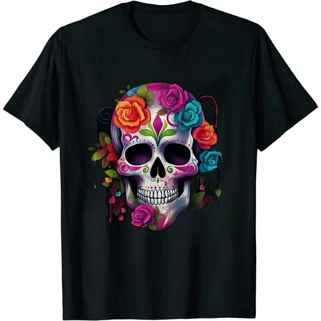 Comio Sugar Skull Day Of The Dead Cool Bone Head Skulls T Shirt