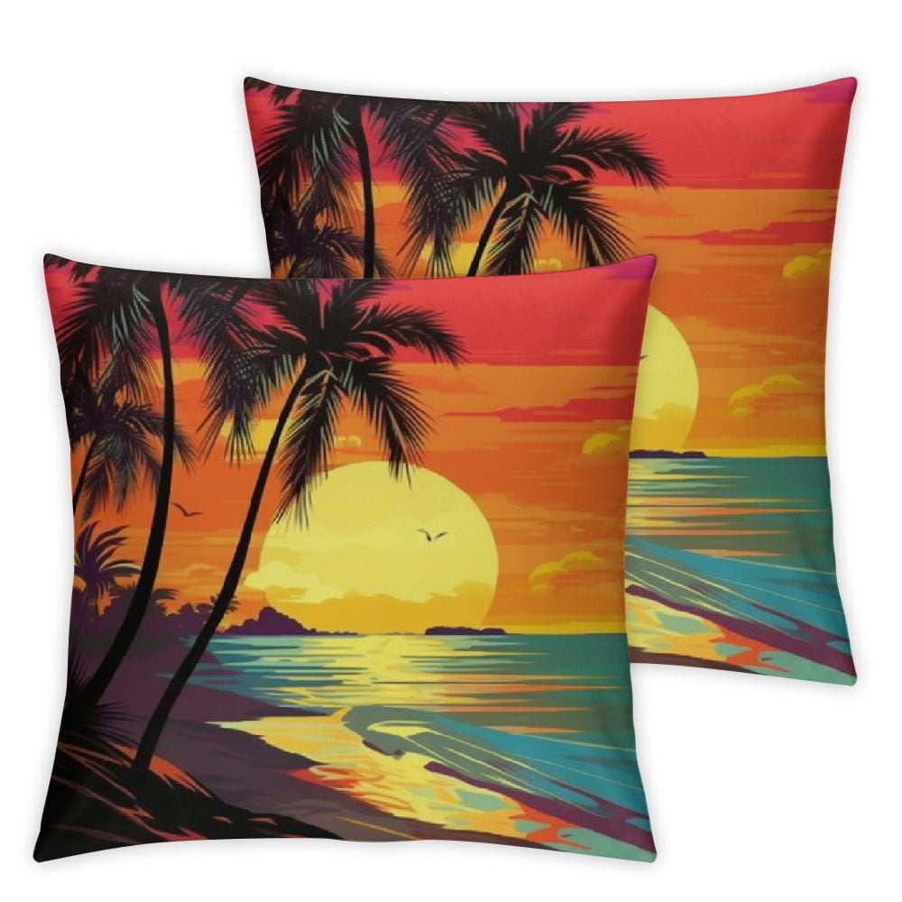 COMIO Summer Beach Throw Pillow Covers 2pcs Tropical Palm Tree Sunset ...
