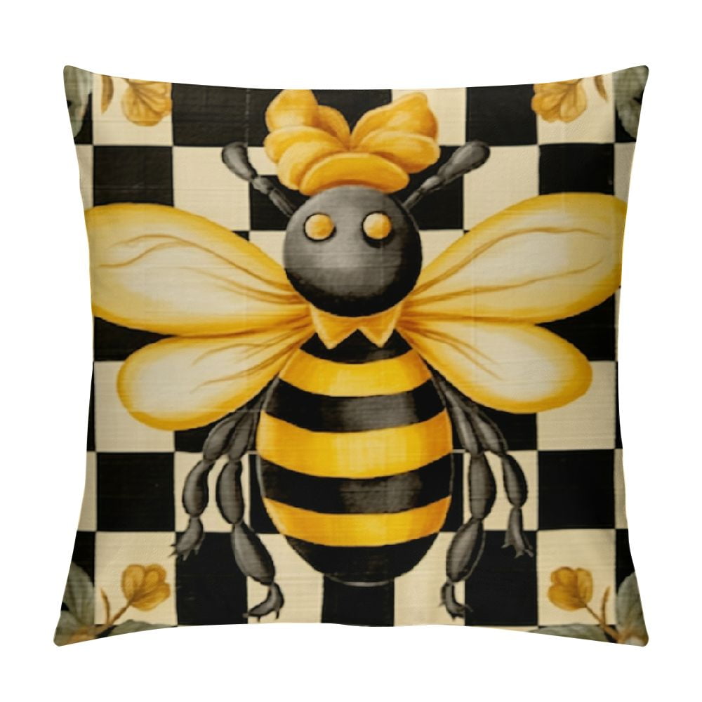COMIO Summer Bee Throw Pillow Covers, Spring Black White Buffalo Plaid ...