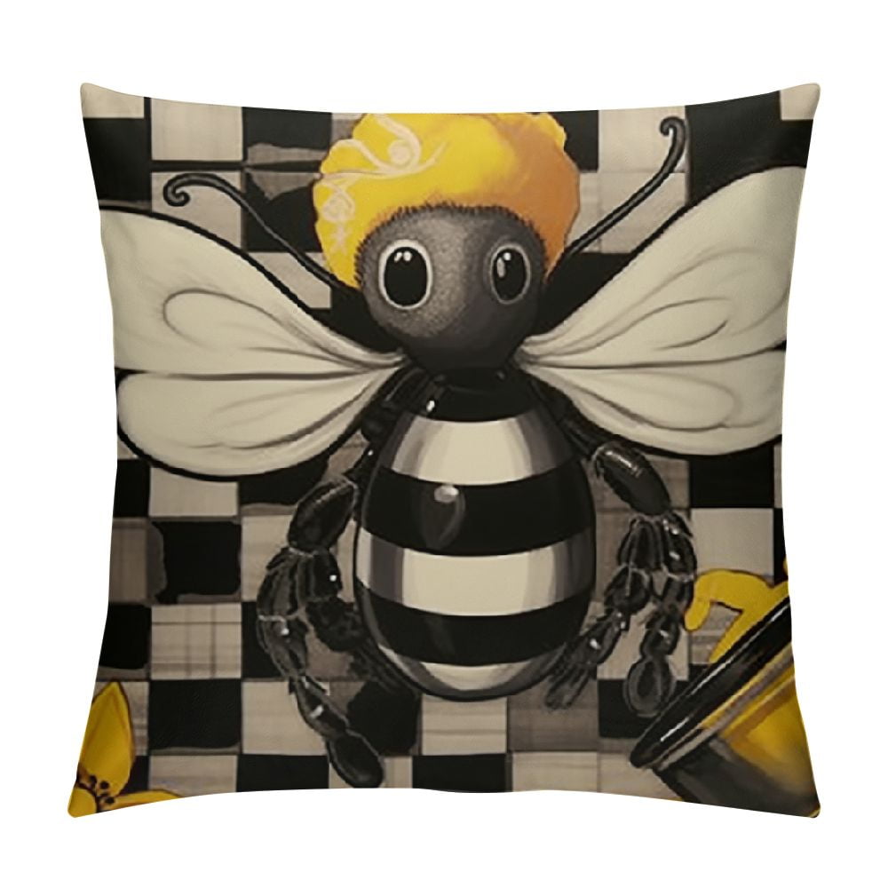 COMIO Summer Hello Sunshine Bee Truck Buffalo Plaid Throw Pillow Covers ...