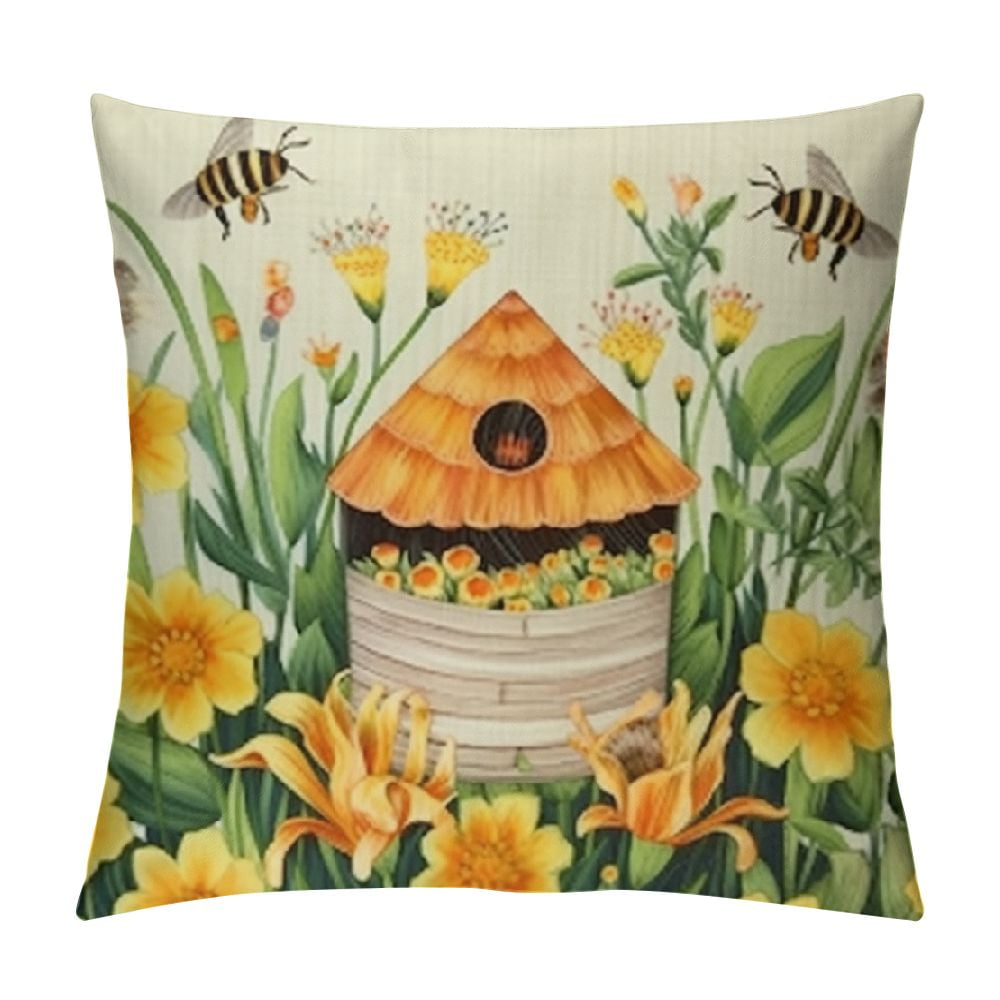 COMIO Summer Honey Bee Floral Pillow Covers Farmhouse Bee Decor Throw ...