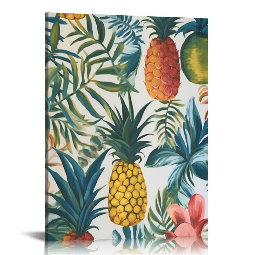 COMIO Summer Pineapple Tropical Leaf Pattern Wall Art Canvas Farmhouse ...