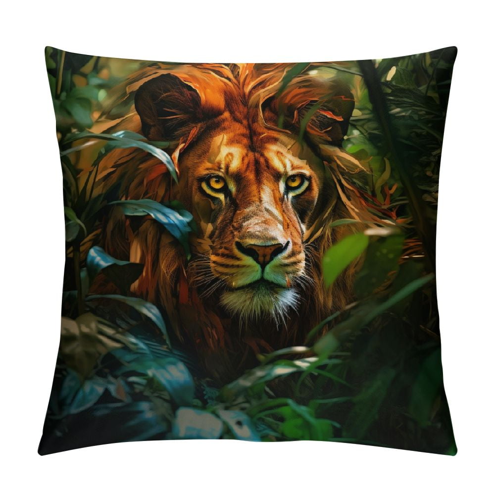 COMIO Summer Tropical Animals Pillow Covers Green Palm Leaves Lion ...