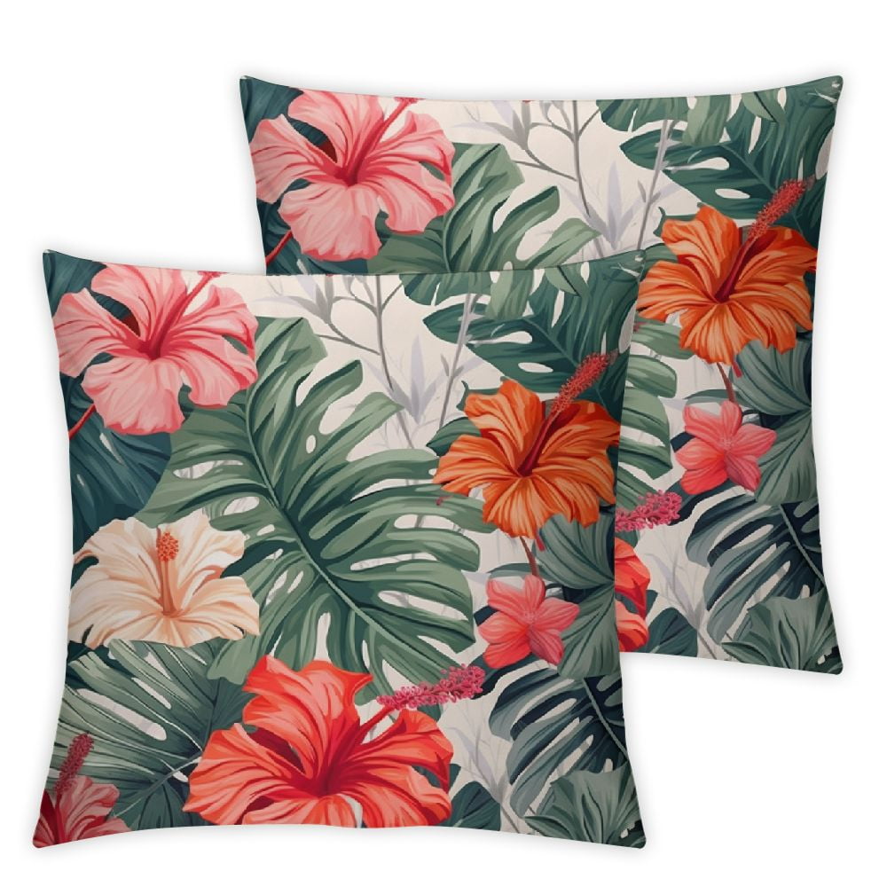 COMIO Summer Tropical Leaves Pillow Covers Set of 2, Monstera Palm Leaf ...