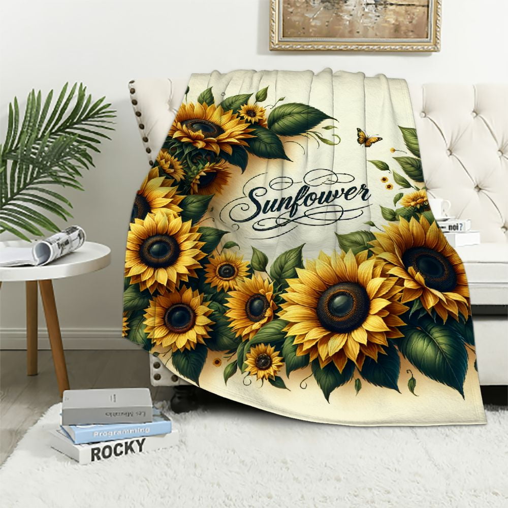 COMIO Sunflower Decorative Throw Blanket Double Spring Summer Flower ...