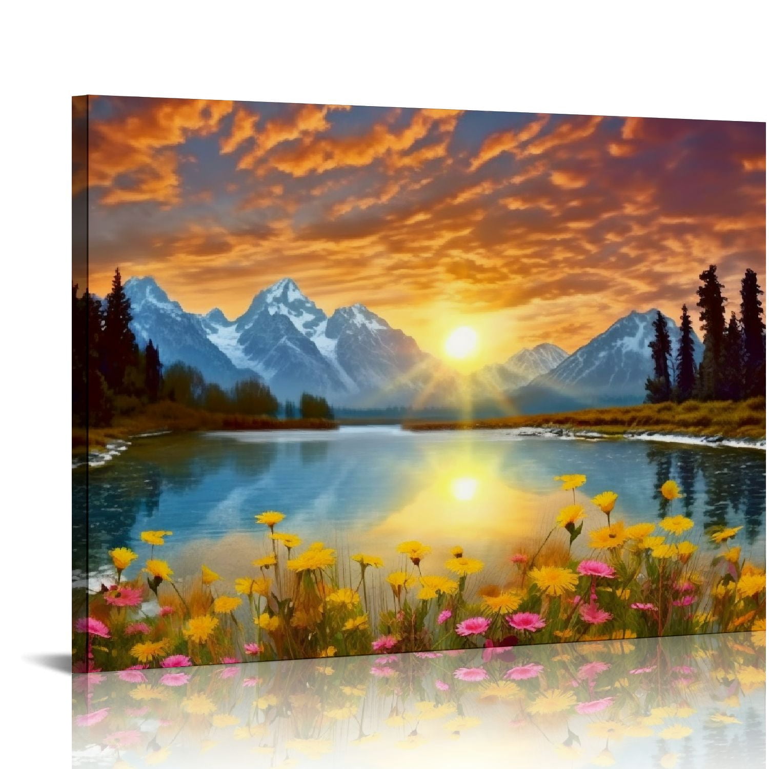 COMIO Sunflower Landscape Canvas Artwork Sunset Grand Teton National ...