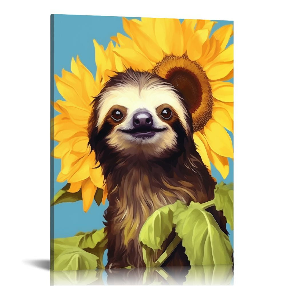 COMIO Sunflower Sloth Canvas Wall Art Sloth Wall Decor Picture Print ...