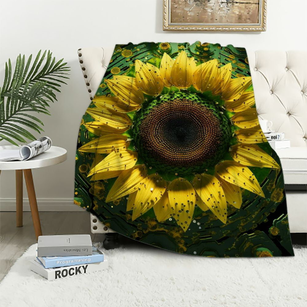 COMIO Sunflower Throw Blanket Botanical Floral Plush Blankets and ...