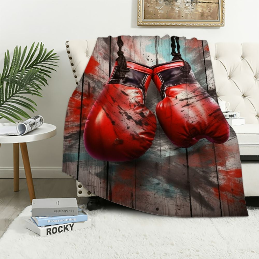 COMIO Super Soft Warm Blankets Sofa Bed Throw Red Boxing Gloves Brown ...
