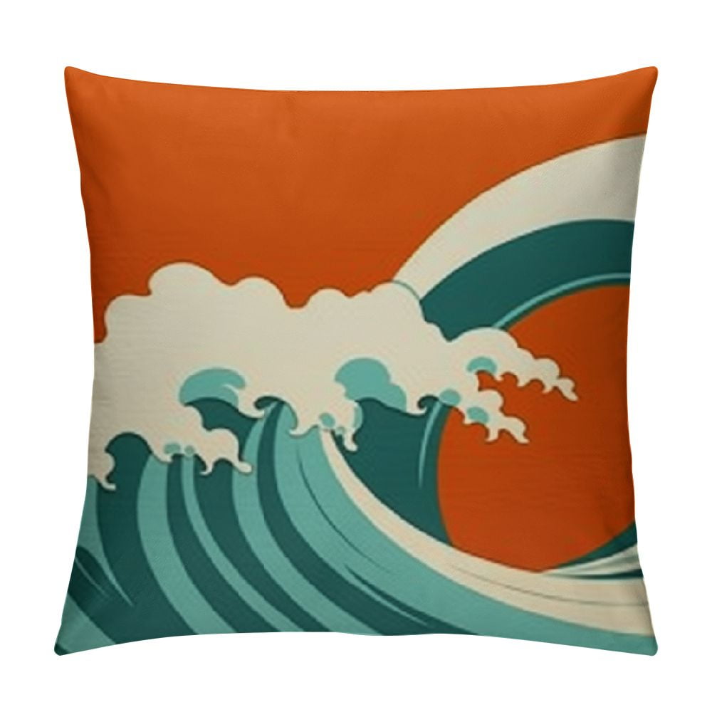 MLJA Surf Throw Pillow Cushion Cover, Giant Wave with Seagull ...