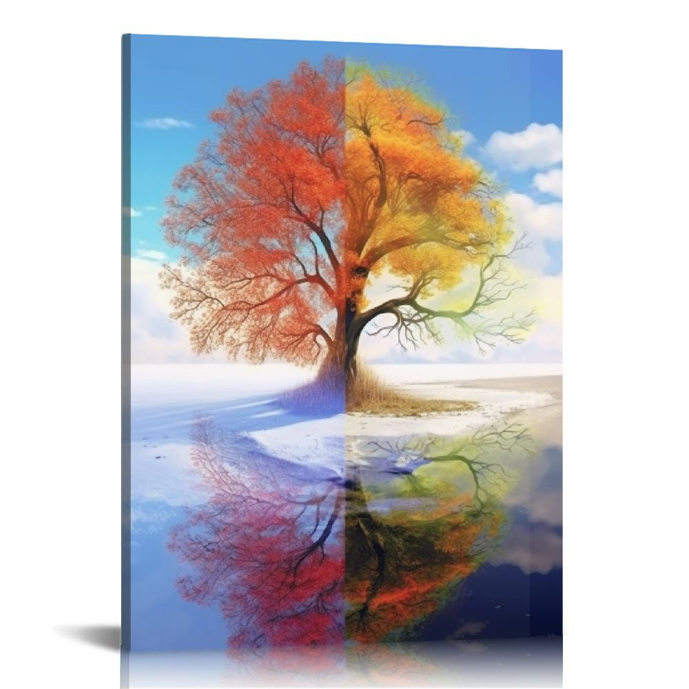 COMIO Surreal Four Seasons Tree Reflection Art Poster Canvas Painting ...