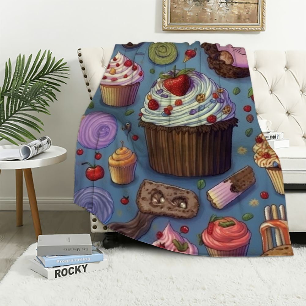 COMIO Sweet Biscuit Croissant Chocolate Blueberry Cake Blanket Double ...