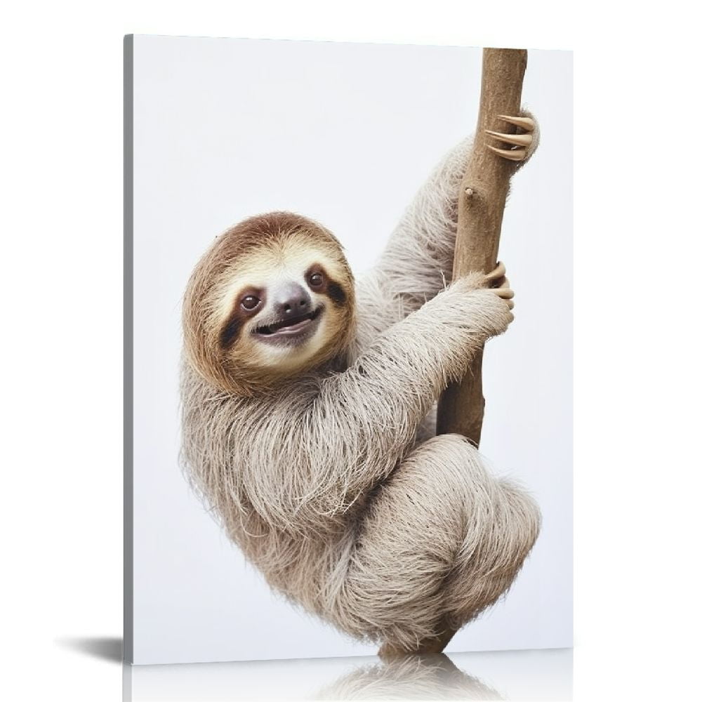 COMIO Sylvie Baby Sloth Hanging Around Framed Canvas Wall Art, Modern ...