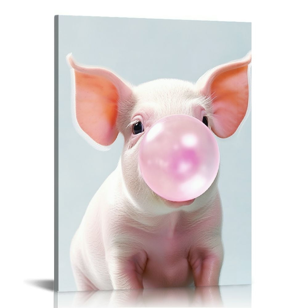 COMIO Sylvie Bubble Gum Piglet Framed Canvas Wall Art Gray, Decorative ...