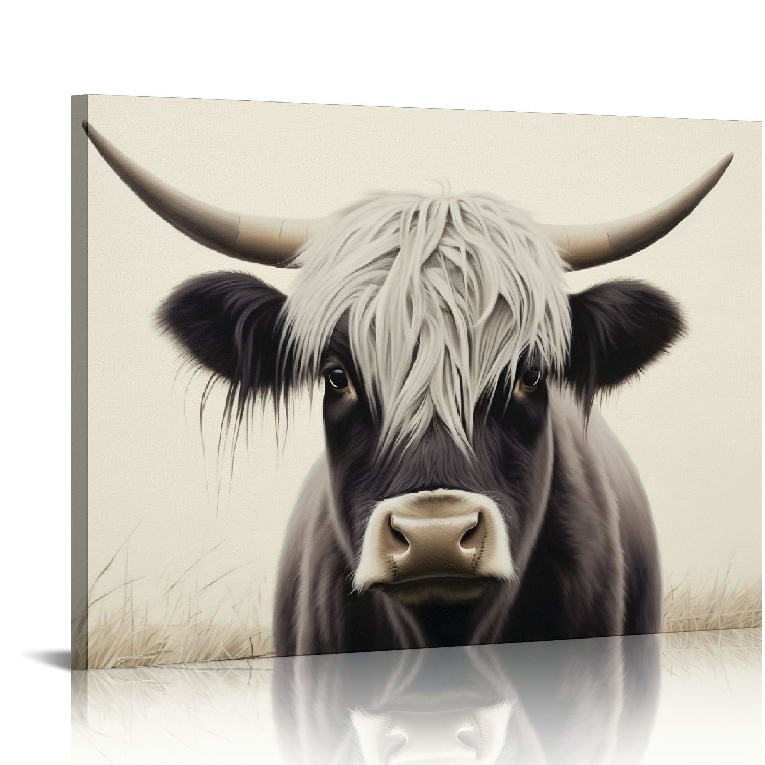 COMIO Sylvie Hey Dude Highland Cow Color Framed Linen Textured Canvas ...