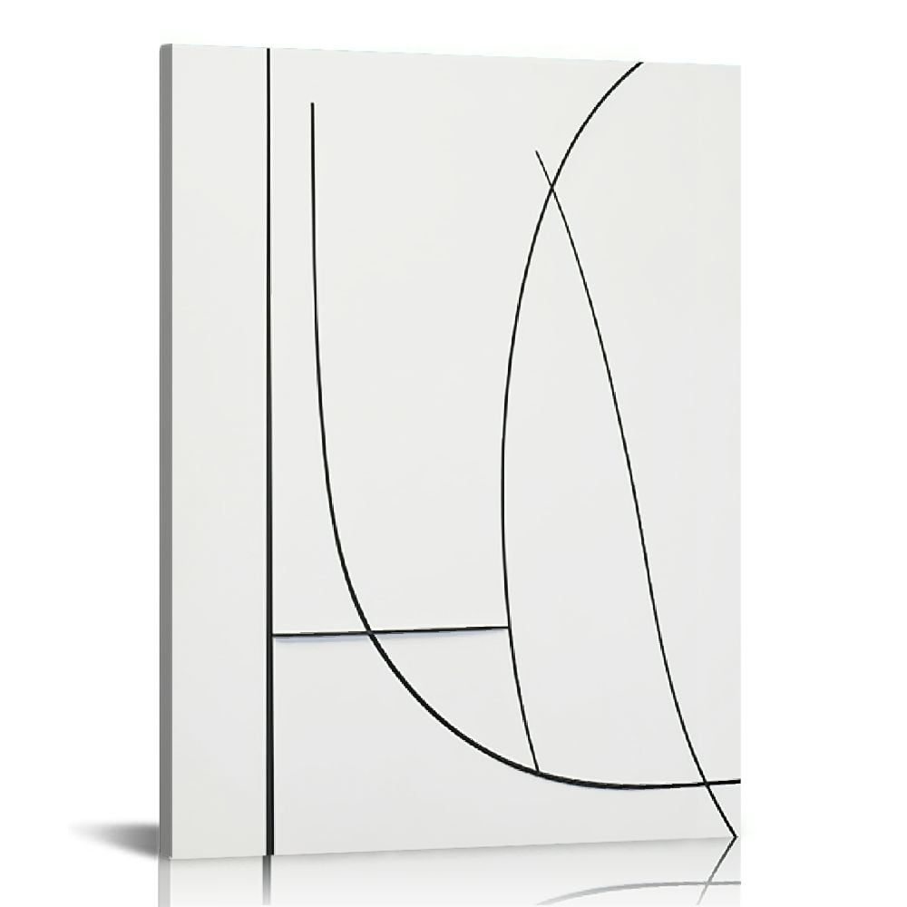 COMIO Sylvie Modern Line Abstract Black and White Framed Canvas Wall ...