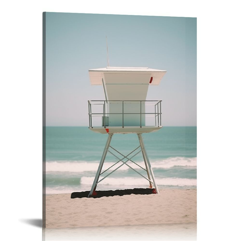 COMIO Sylvie Surf Shack Framed Canvas Wall Art White, Scenic Coastal ...