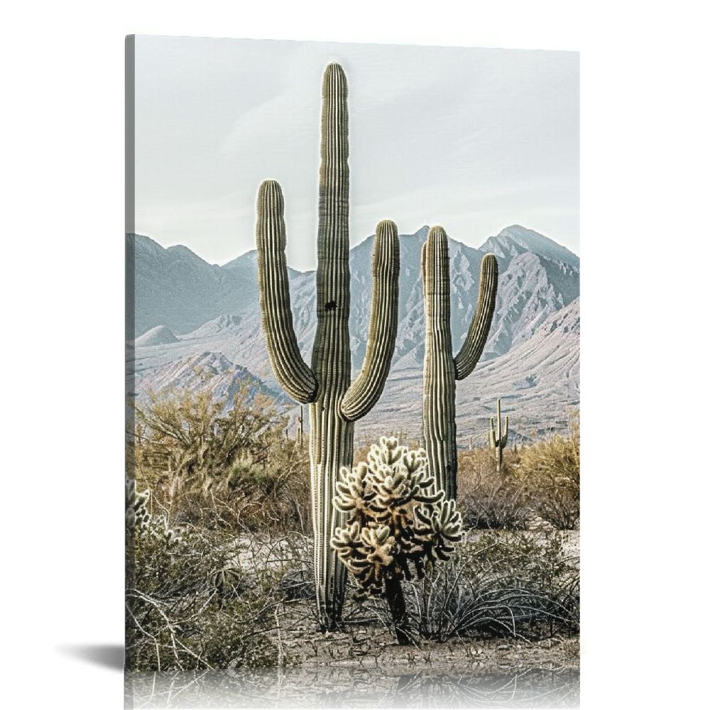 COMIO Sylvie Tall Saguaro Cacti Desert Mountain Framed Canvas Wall Art ...